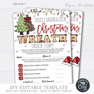 EDITABLE Christmas Wreath Fundraising Order Form, Wreath Sale Order ...