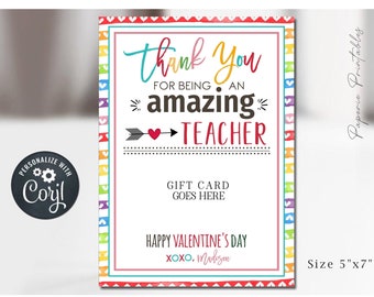 Teacher Valentine Gift Card Holder Printable Valentines Day - Etsy