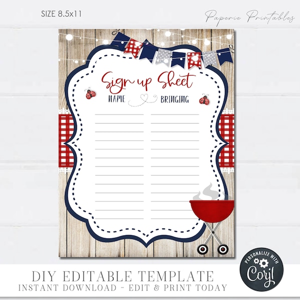 Picnic Sign up Sheet - Etsy