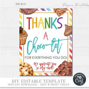 EDITABLE Chocolate Teacher Appreciation Sign, Teacher Appreciation ...