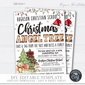 Editable Christmas Angel Tree Flyer: Church Toy Drive (DIY Corjl ...