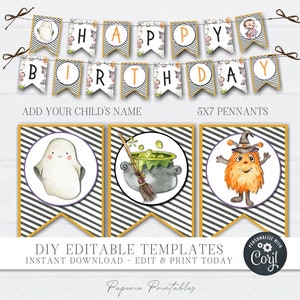 EDITABLE Halloween Happy Birthday Banner Halloween Birthday - Etsy