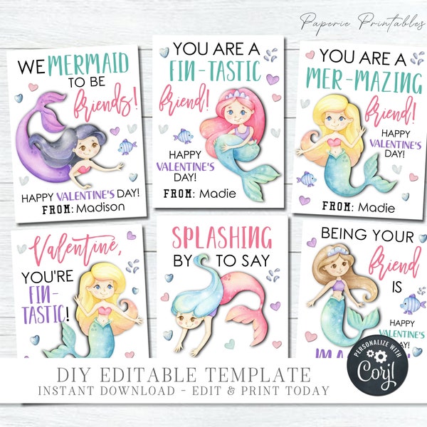 Mermaid Valentine Cards - Etsy