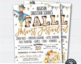 EDITABLE Fall Harvest Festival Invitation Flyer, School Event Harvest ...