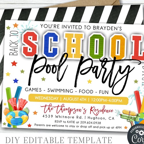 Back to School Pool Party Invitation Back to School Pool - Etsy