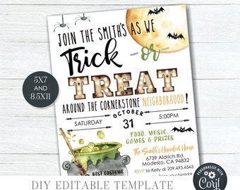 Editable Invitation, Trick or Treat Halloween Party Invitation ...
