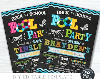 EDITABLE Back to School Party Invitation End of Summer Party - Etsy
