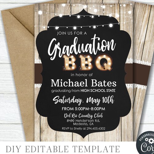 Editable Graduation BBQ Party Invitation. Graduation - Etsy