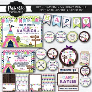 Girl Camping Birthday Party BUNDLE Girl Camping Birthday Template DIY ...