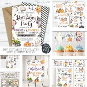 Editable Halloween Birthday Party Bundle: Invitation, Banner (DIY Corjl ...