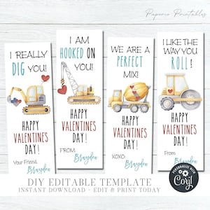 EDITABLE Kids Valentine Bookmarks Construction Valentine Bookmark ...