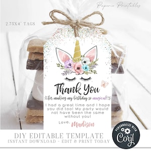 Editable Unicorn Birthday Party Favor Tags, Pastel Unicorn Party Favor ...