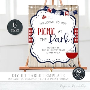 EDITABLE Picnic at the Park Welcome Sign, BBQ Party Decorations ...