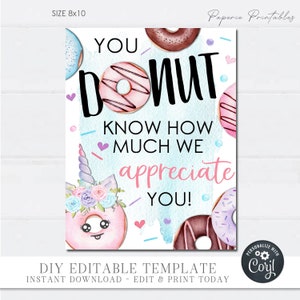 EDITABLE Donut Teacher Appreciation Sign, Teacher Appreciation ...