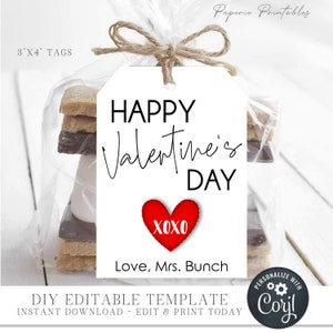 Editable Happy Valentine's Day Tag, Valentine's Day Gift Tag, Valentine ...