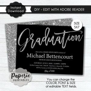 Graduation Party Invitation Template-silver Glitter Graduation ...