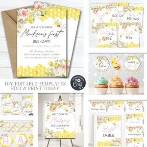 EDITABLE First Bee-day Birthday Decorations, Bee Birthday Party ...
