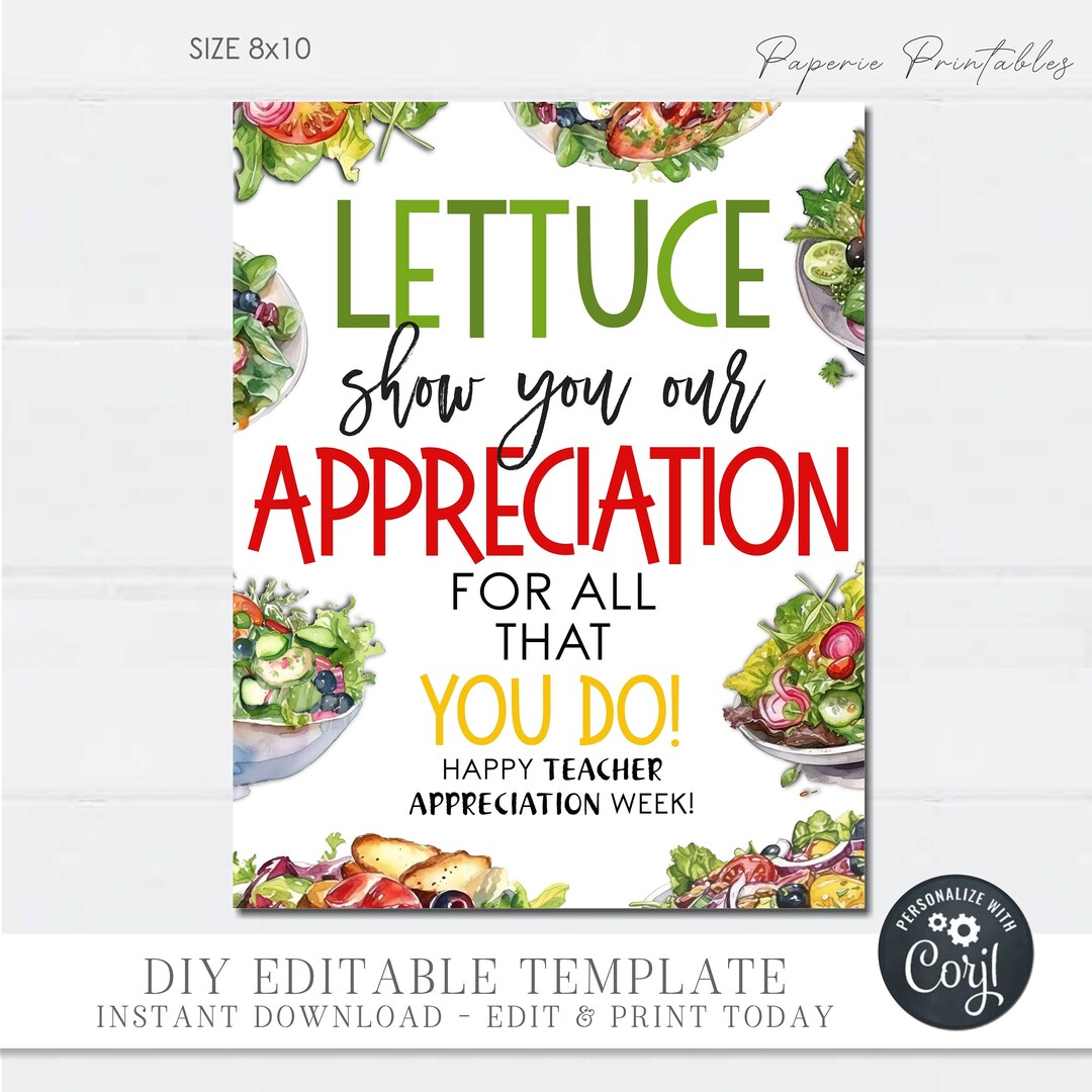 Salad Bar Teacher Appreciation Sign: Editable Thank You (DIY Corjl ...
