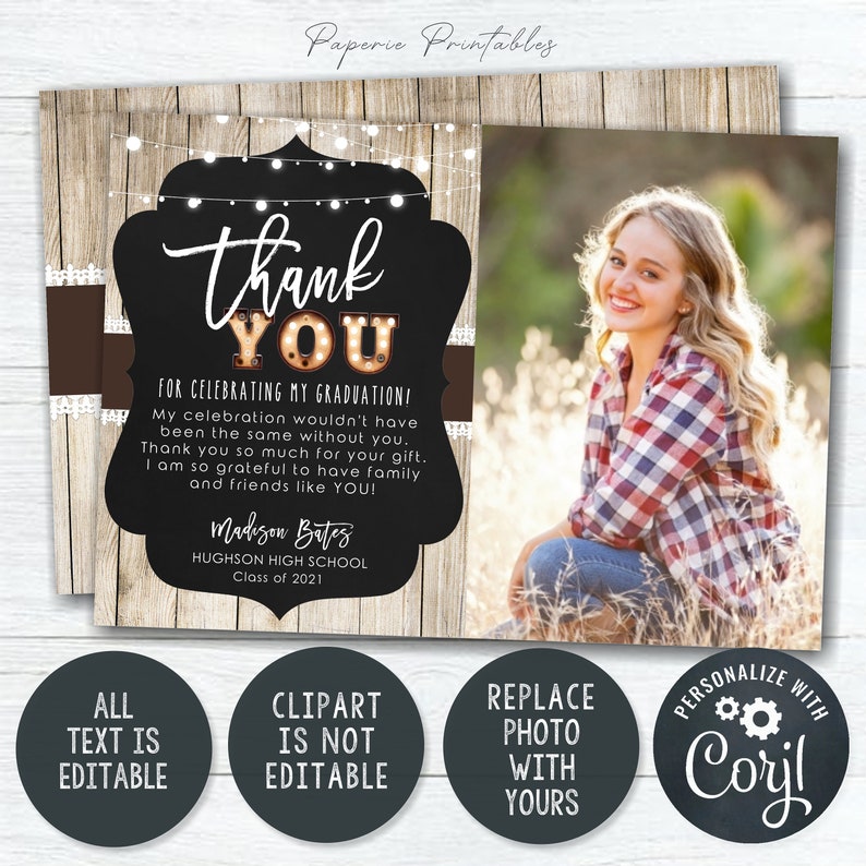 EDITABLE Graduation Thank You Card Thank You Graduation Card - Etsy