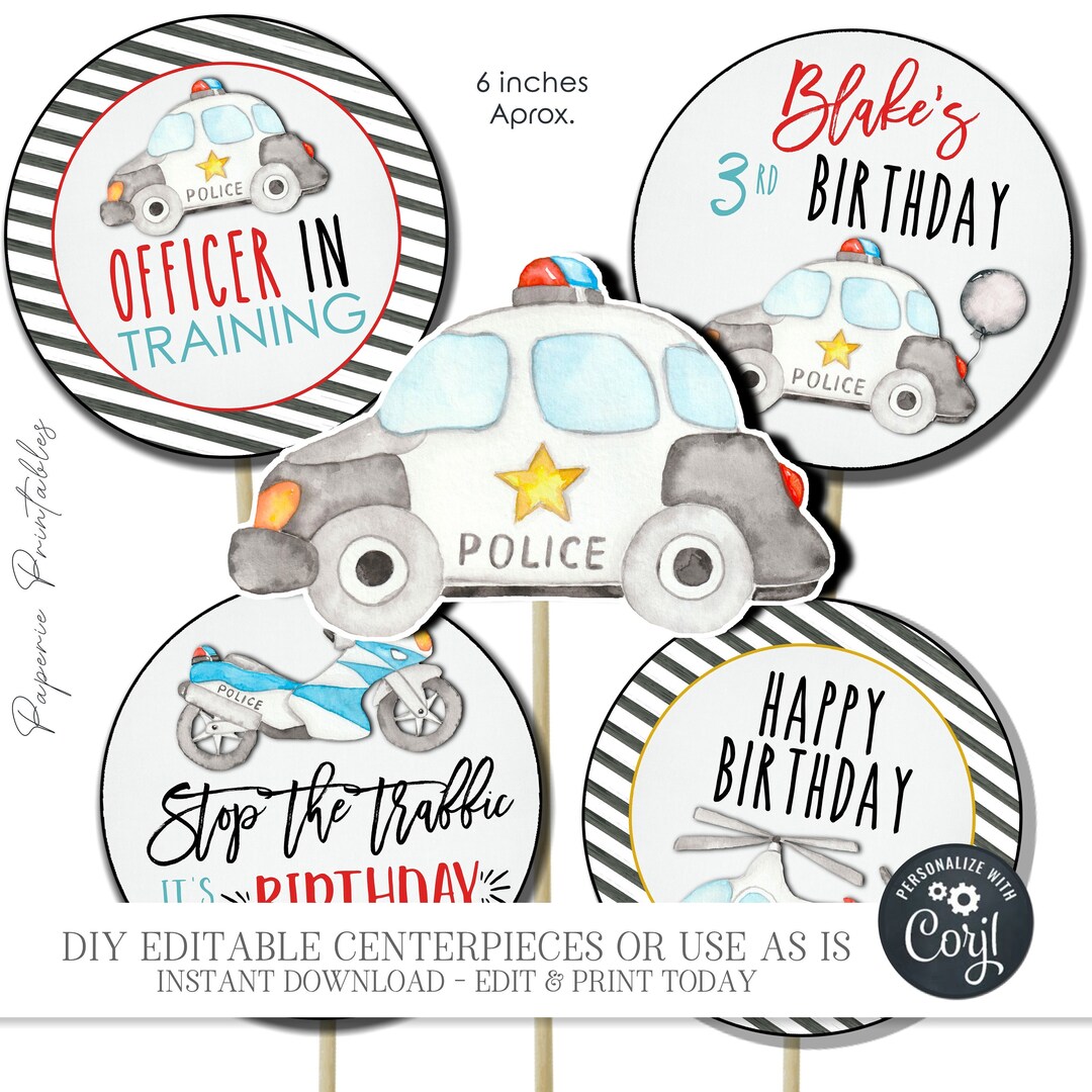 EDITABLE Police Birthday Party Decorations, Police Birthday Decorations ...