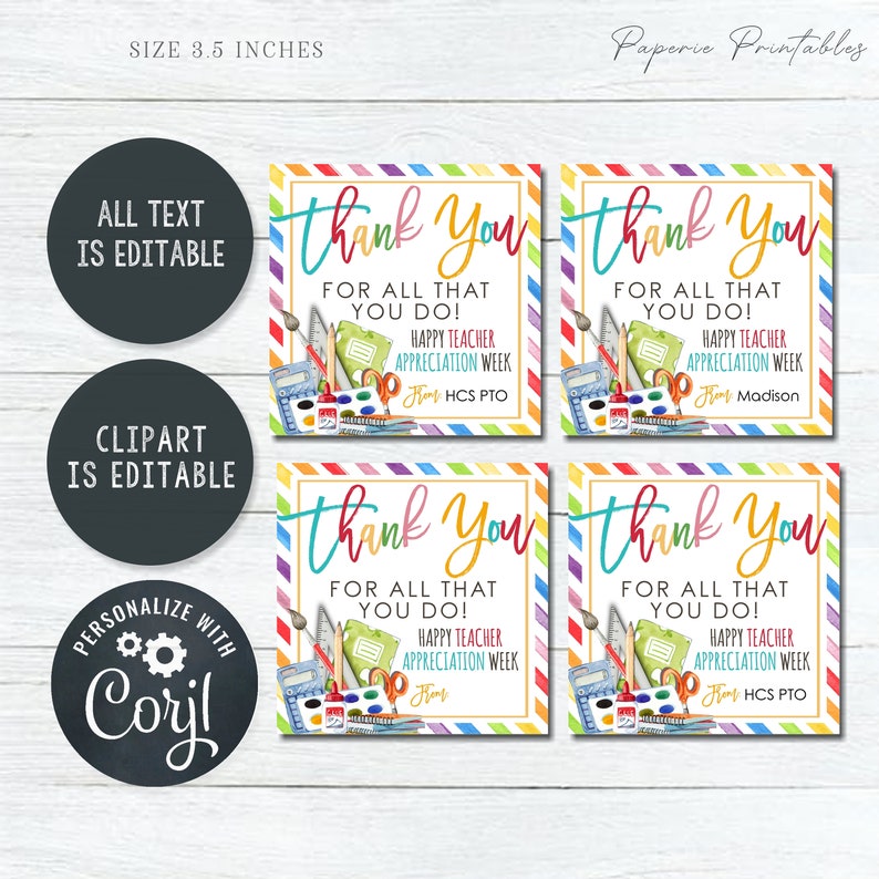 EDITABLE Teacher Appreciation Gift Tag Teacher Appreciation - Etsy