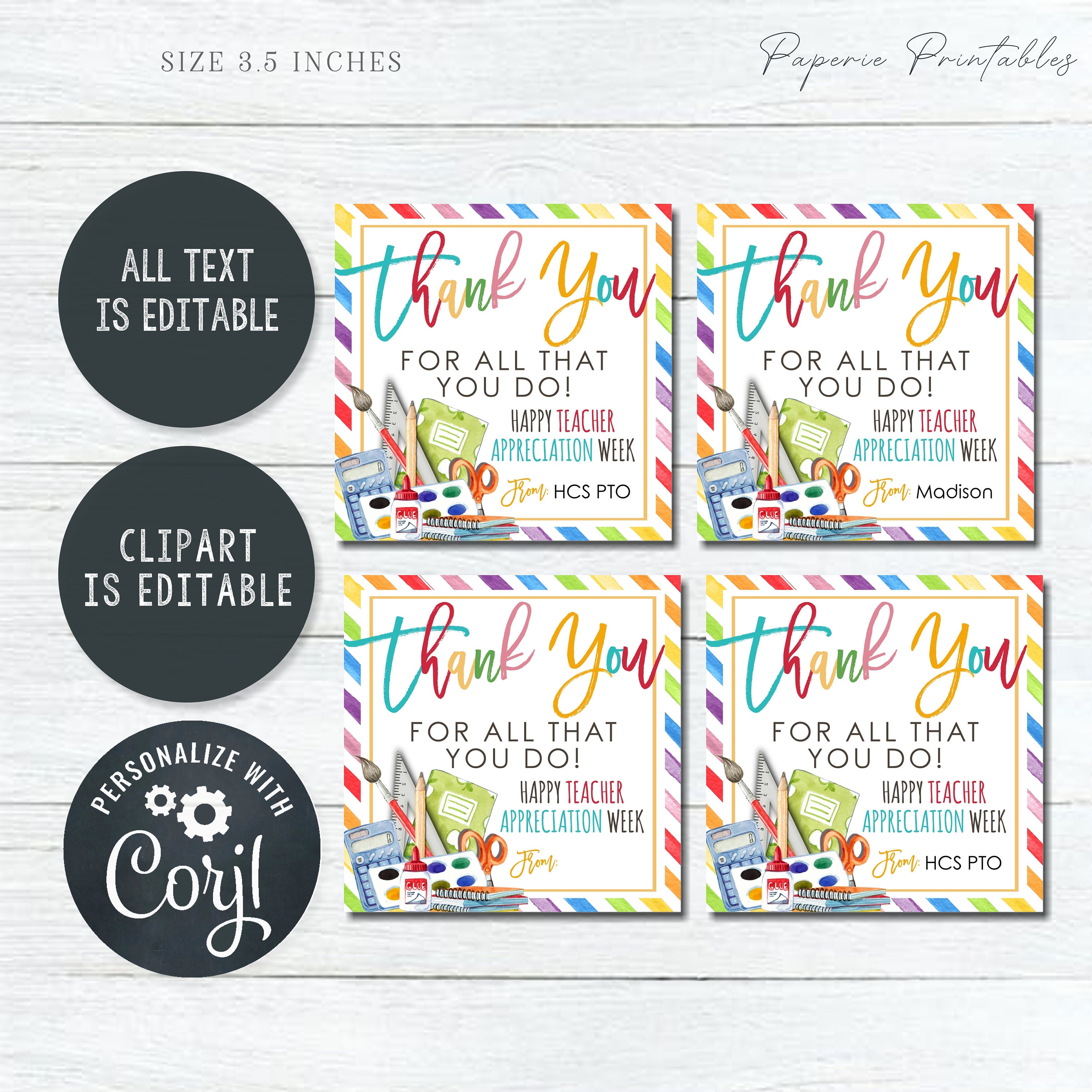 EDITABLE Teacher Appreciation Gift Tag Teacher Appreciation - Etsy