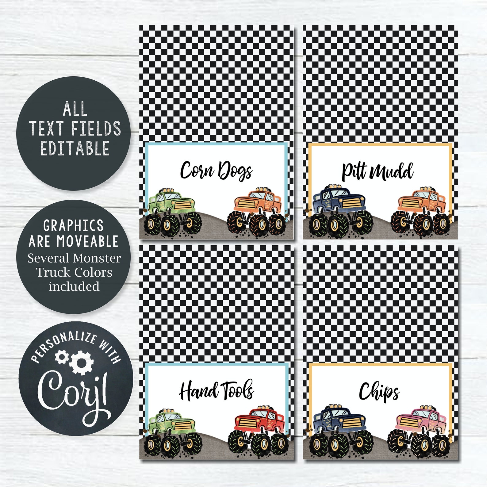 EDITABLE Monster Truck Food Label Tent Card, Monster Truck Food Label ...