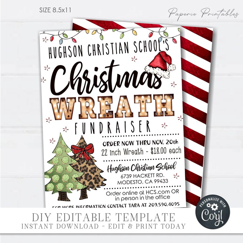 EDITABLE Christmas Wreath Fundraiser Flyer Wreath Sale - Etsy