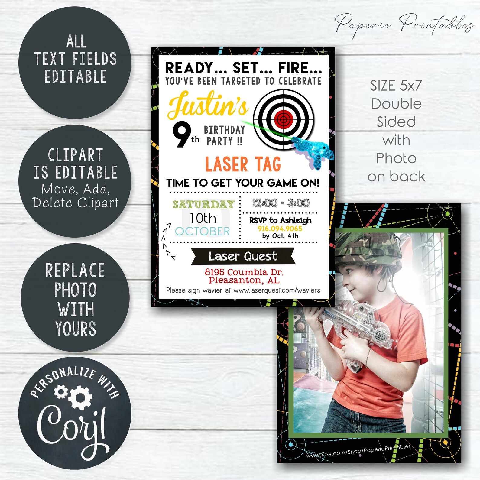 EDITABLE Laser Tag Birthday Party Invitation Boy Laser Tag | Etsy