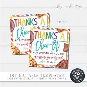 EDITABLE Chocolate Teacher Appreciation Gift Tag, Secretary ...