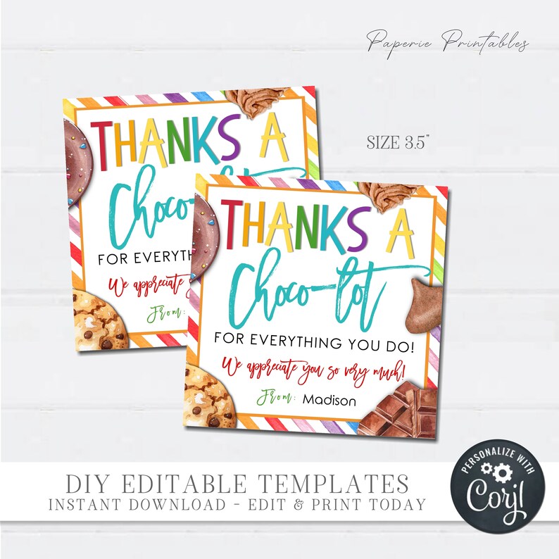 Editable Chocolate Teacher Appreciation Gift Tag (DIY Corjl Template) # ...