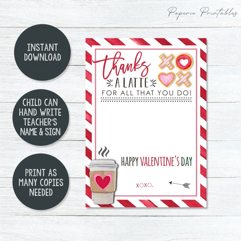 Valentine's Day Teacher Gift Card Holder, Thanks a LATTE Gift Card ...