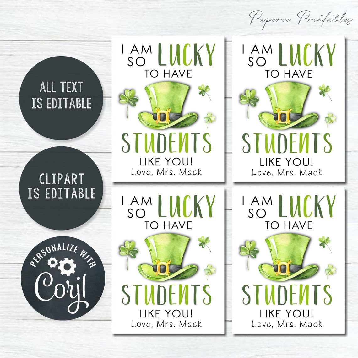 Editable St. Patrick's Day Student Gift Tag (DIY Corjl Template) - Etsy