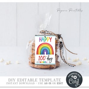 EDITABLE Happy 100th Day of School Tags, 100 Days of School Gift Tag ...