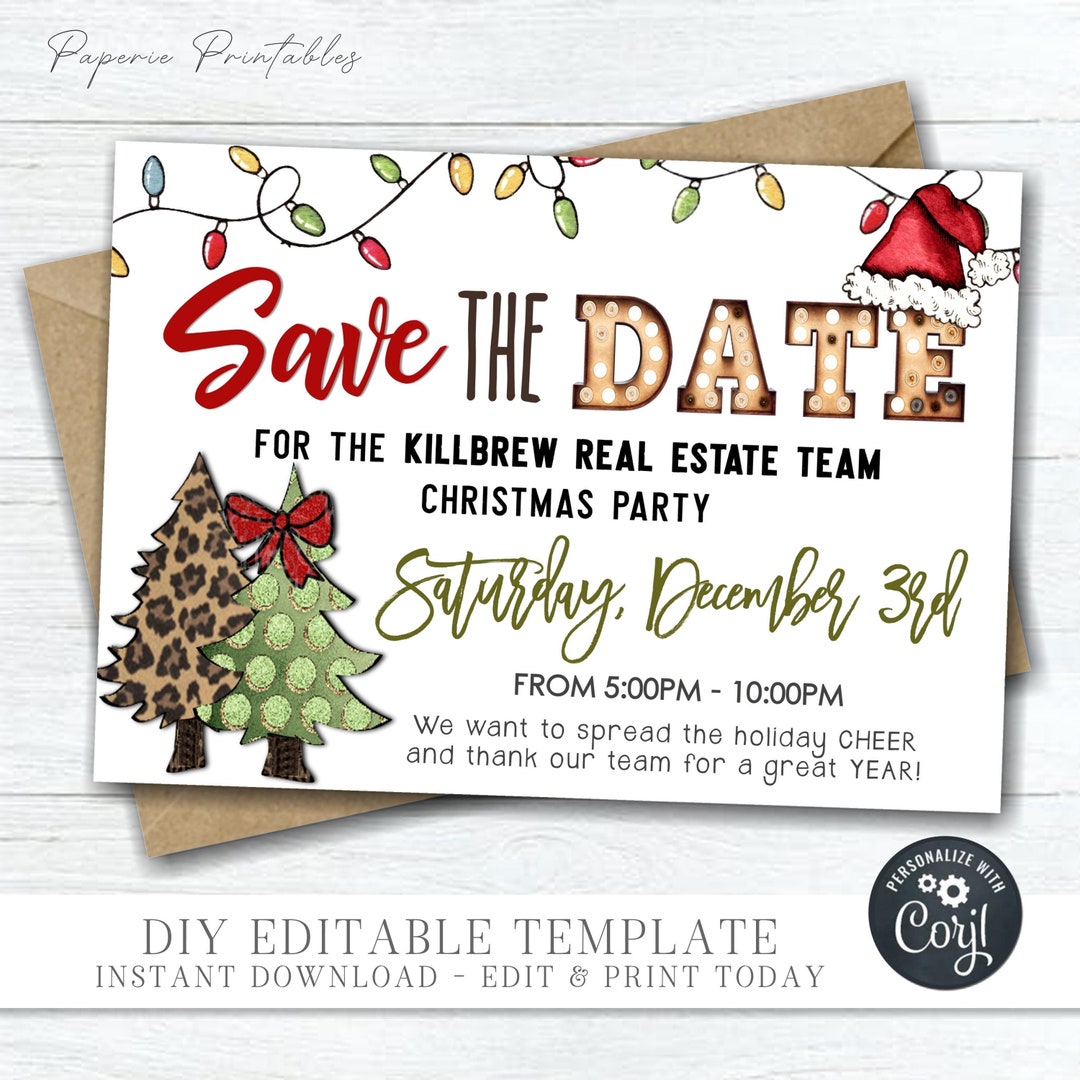 EDITABLE Save the Date Christmas Party, Christmas Party Save the Date ...