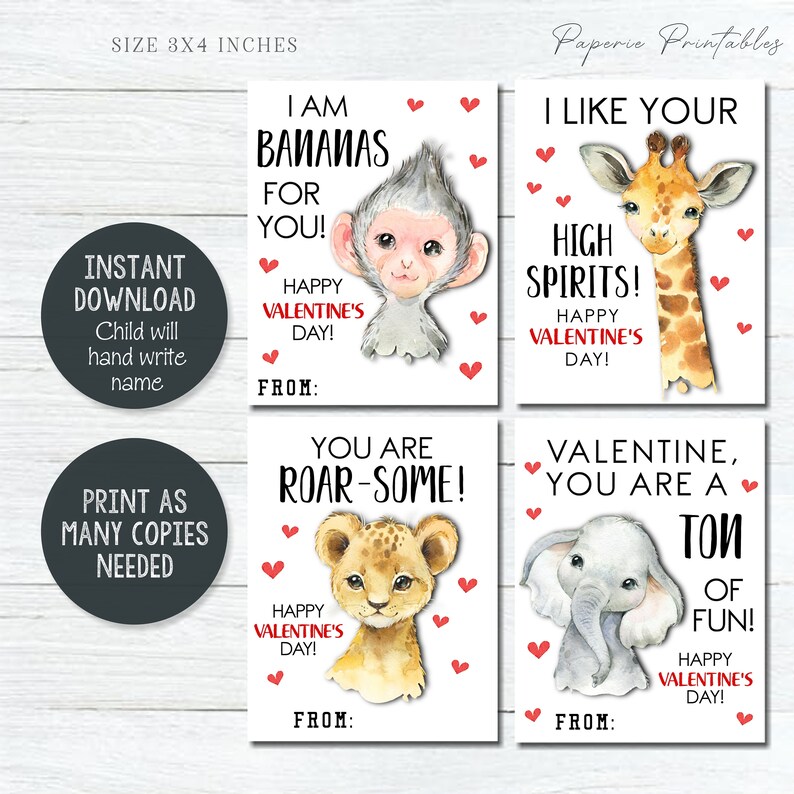 Zoo Animal Valentine Cards for Kids (instant Download) - Etsy