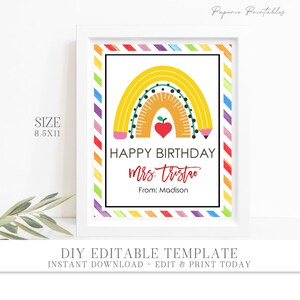 EDITABLE Teacher Birthday Sign, Teacher Appreciation Sign, Happy ...