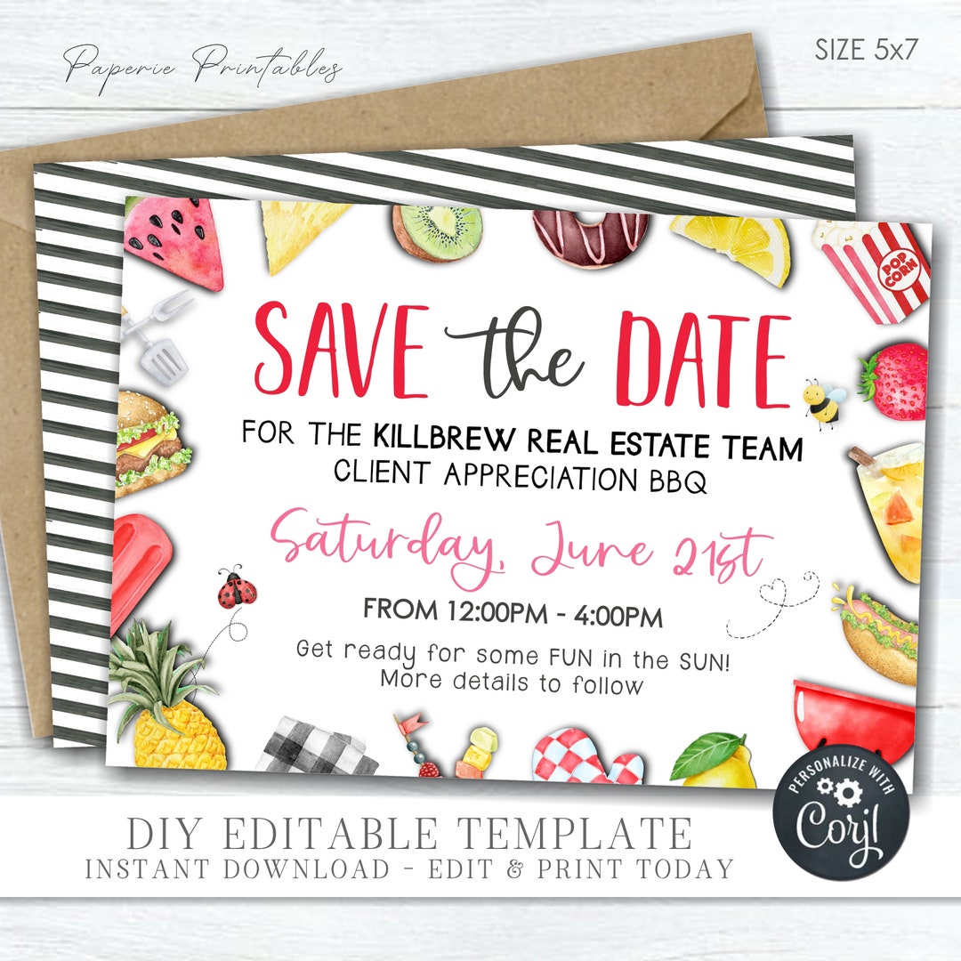Editable BBQ Save the Date Invitation: Company Picnic (DIY Corjl) # ...