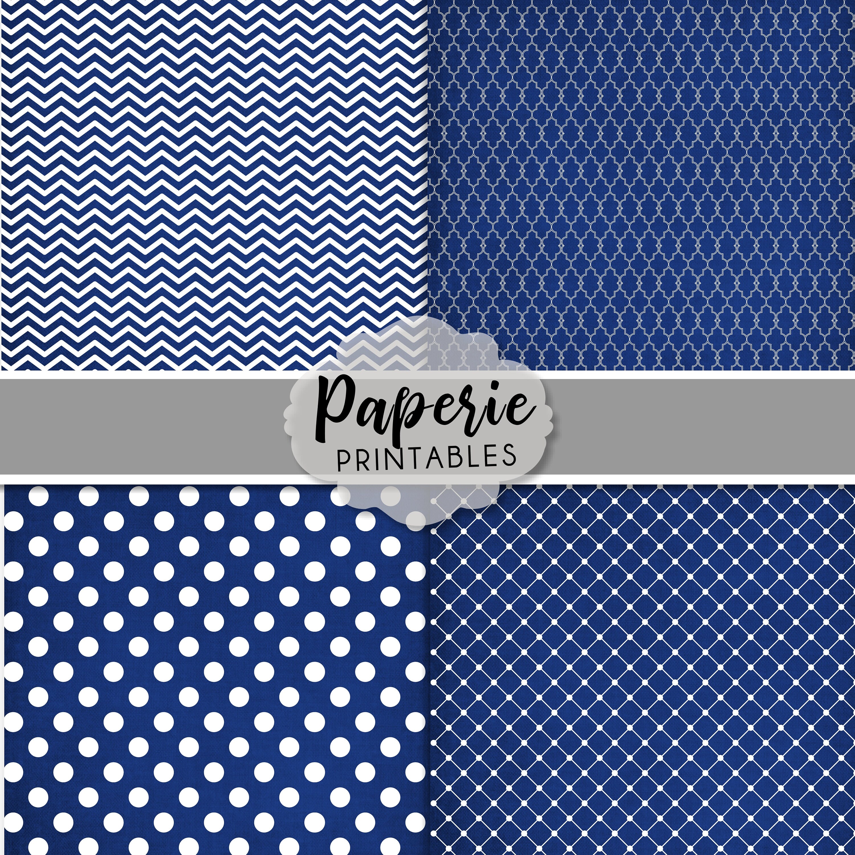 Cobalt Blue & White Digital Paper: 12x12 Scrapbook Patterns (digital ...