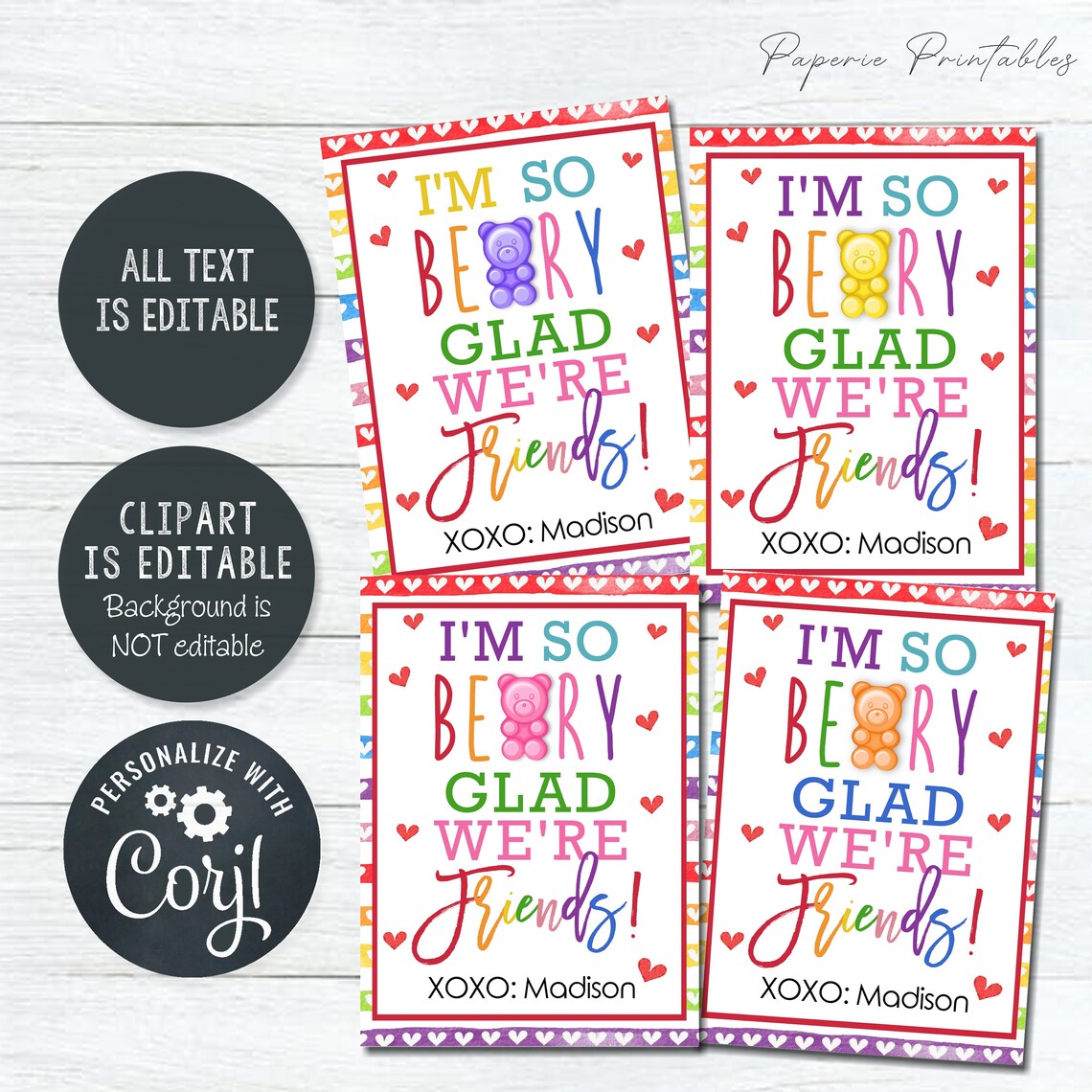 Editable Gummy Bear Valentine Tags Kids Valentine Cards - Etsy