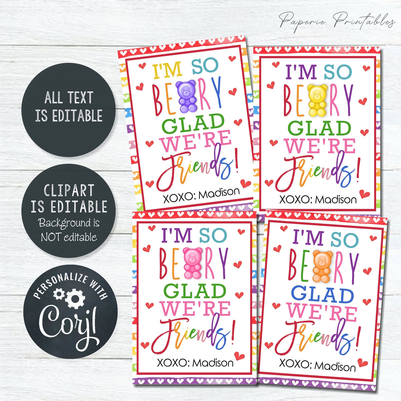 Editable Gummy Bear Valentine Tags Kids Valentine Cards - Etsy