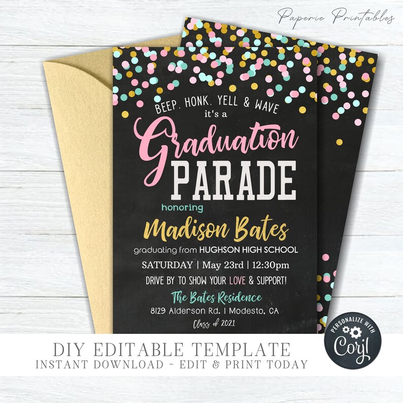 EDITABLE Graduation Parade Invitation Girl Graduation Parade | Etsy