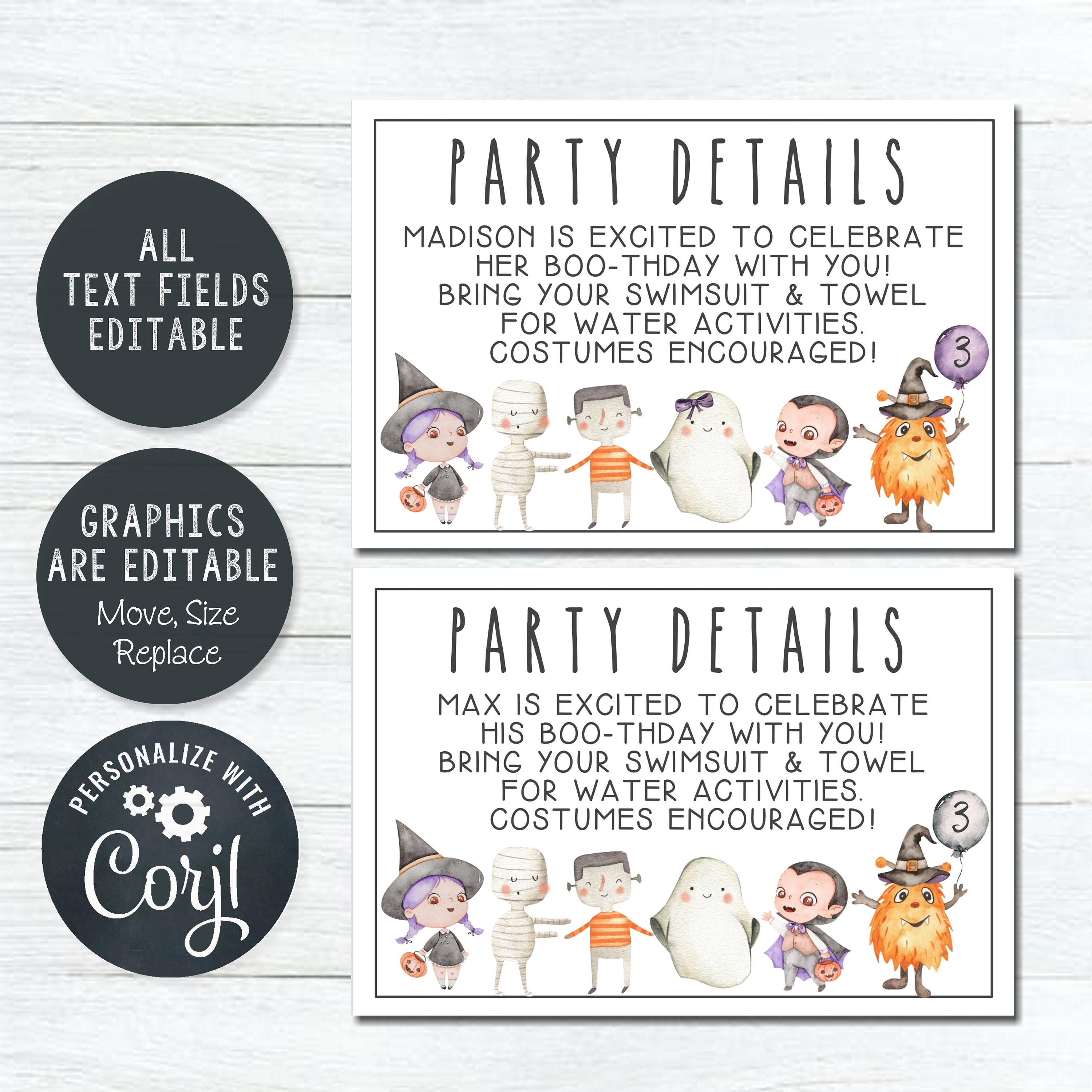 Editable Halloween Birthday Insert Cards Insert Cards - Etsy