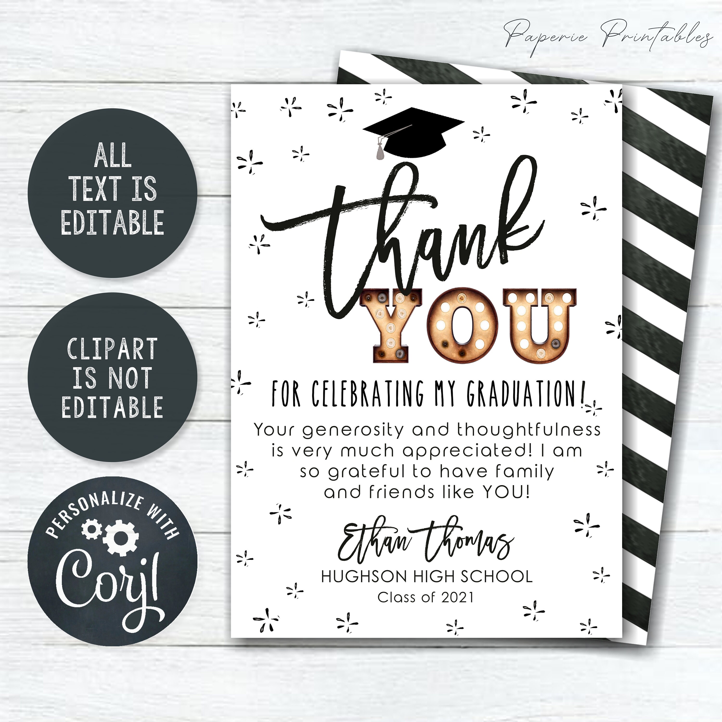 Editable Graduation Thank You Card: Photo Option, Class of 2023 (DIY ...