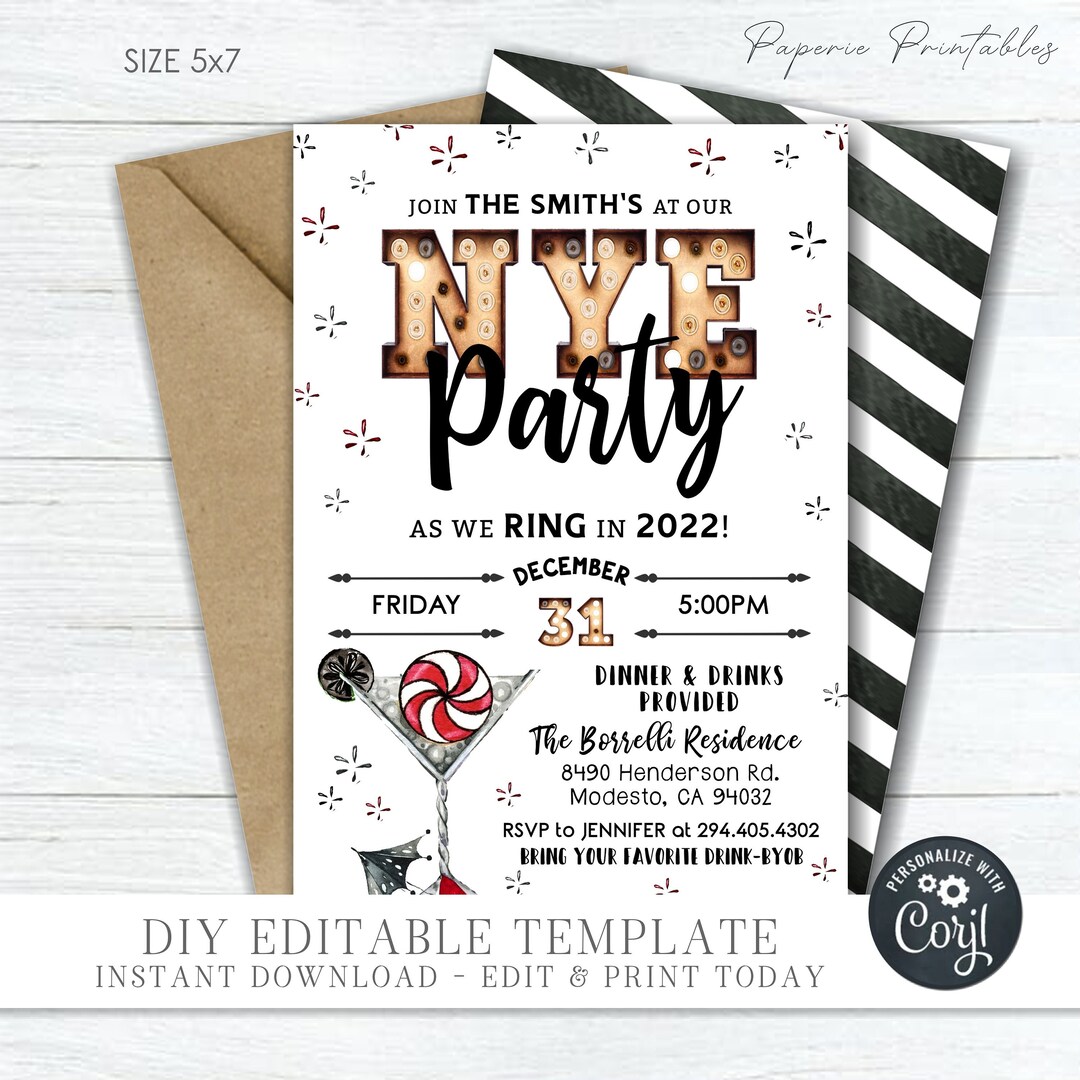 EDITABLE New Year's Eve Party Invitation, NYE Party Template, New Year ...