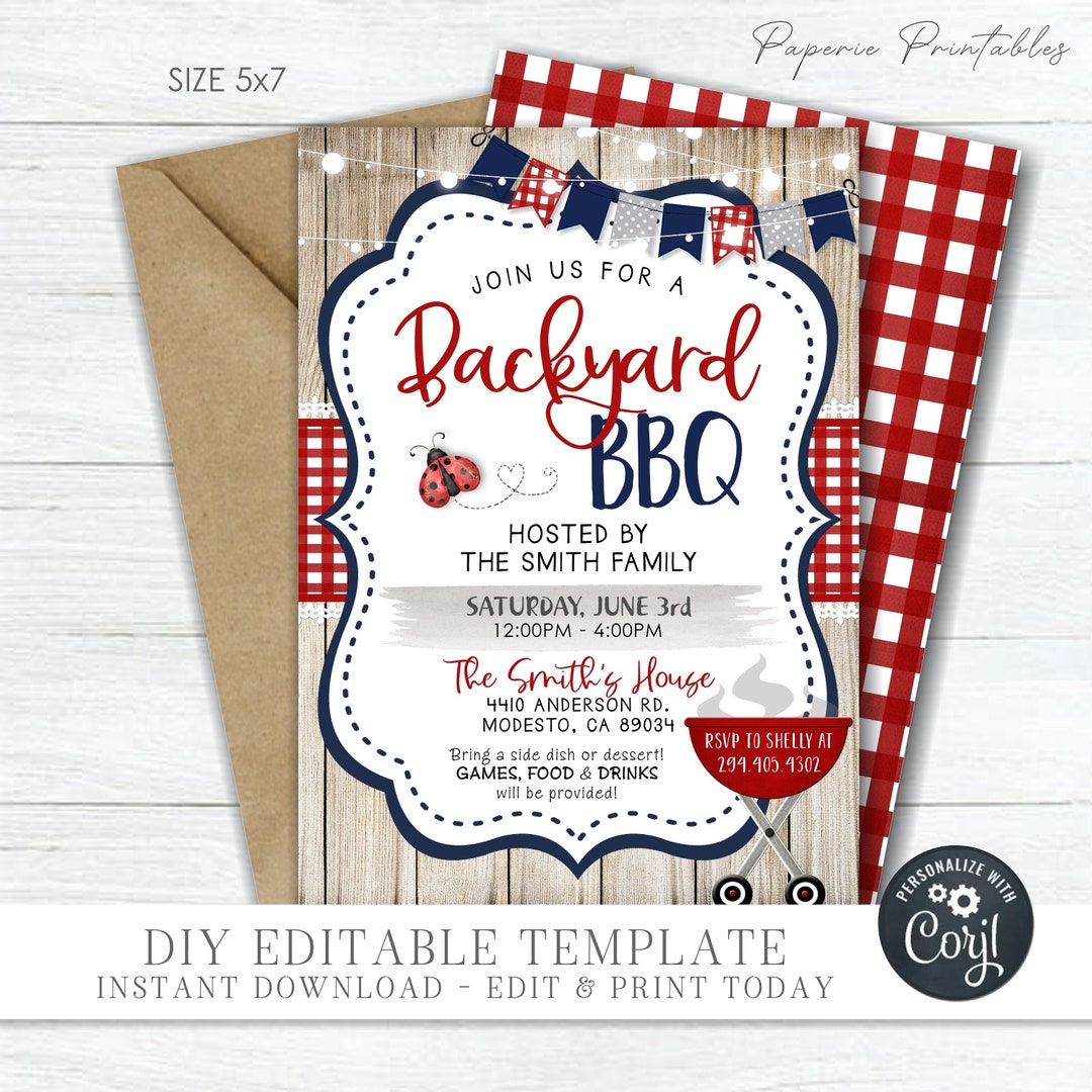 Editable Backyard BBQ Invitation, Family Barbeque, BBQ Invitation ...