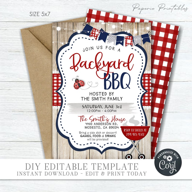 Editable Backyard BBQ Invitation: Family Picnic (digital Download) # ...