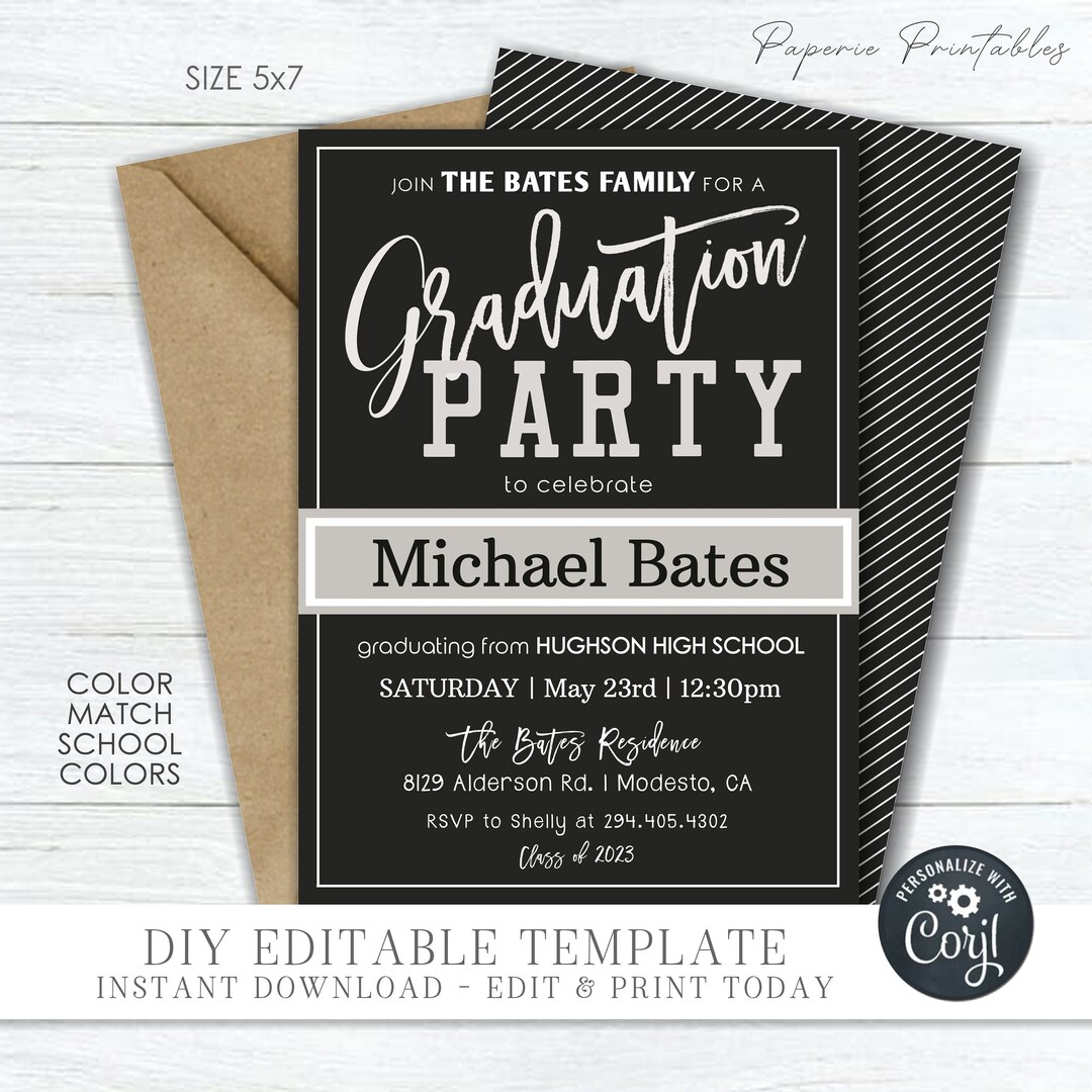 EDITABLE School Colors Graduation Party Invitation, Class of 2023 ...