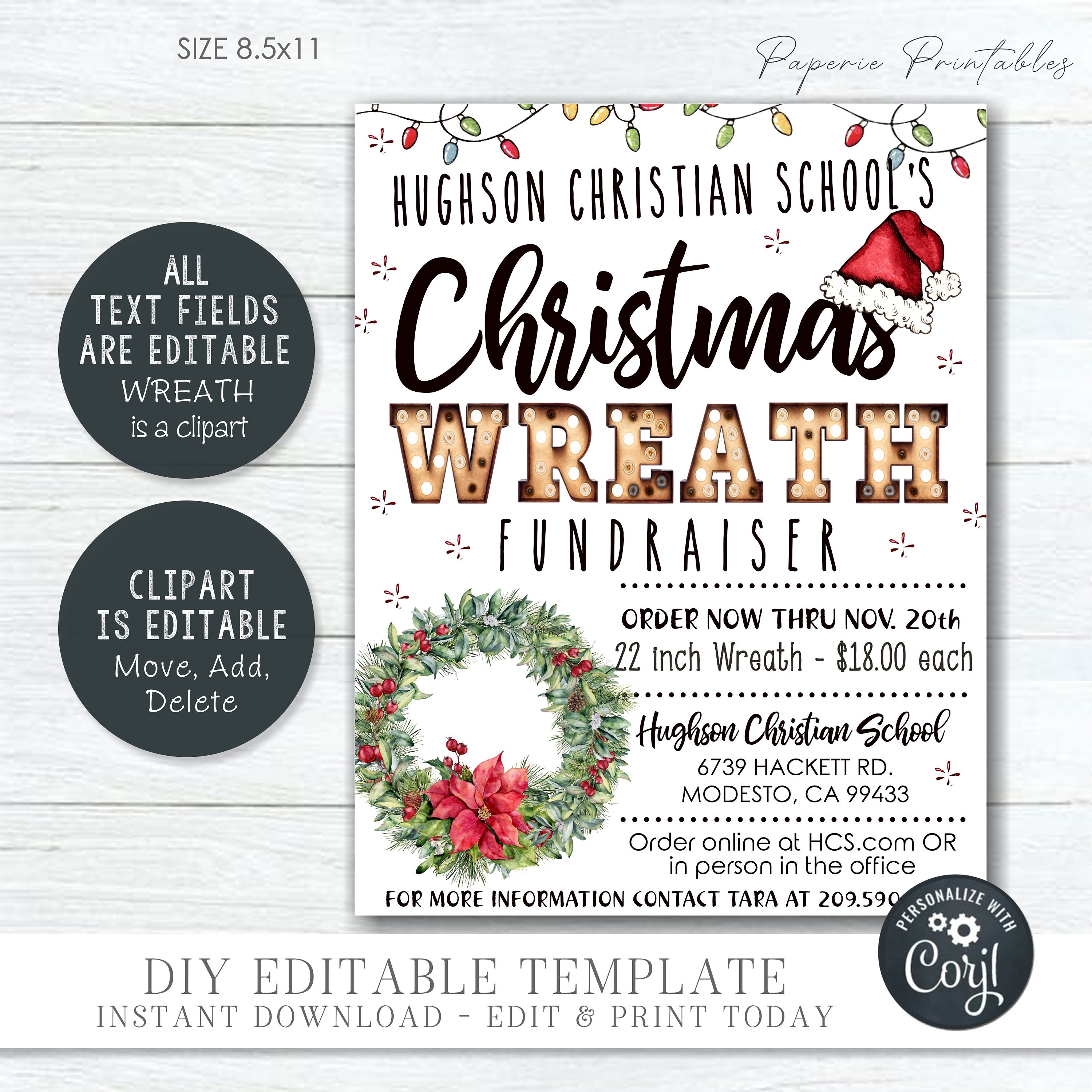 EDITABLE Christmas Wreath Fundraiser Flyer Wreath Sale - Etsy