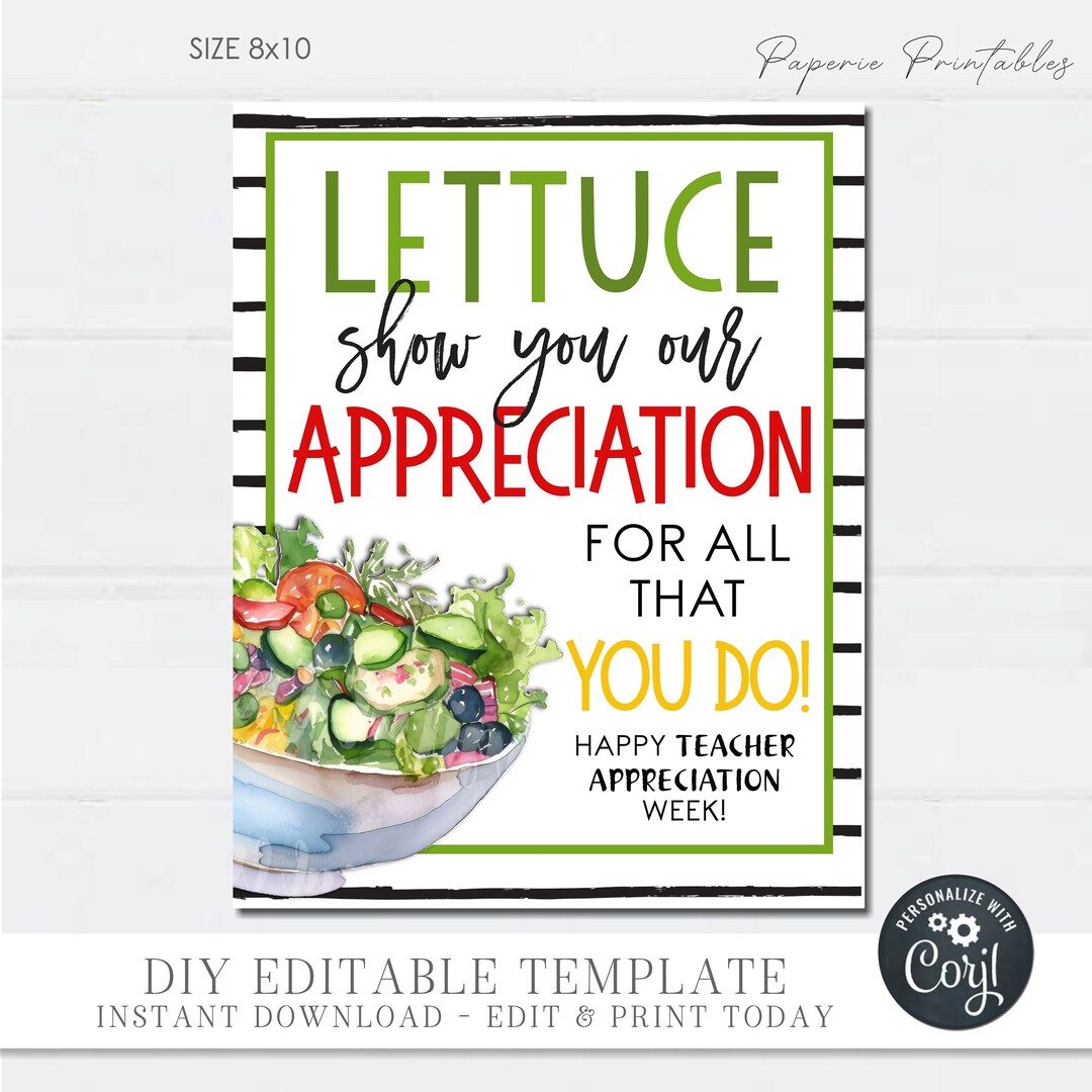 Editable Salad Bar Teacher Appreciation Sign (digital Download) #TAS29 ...